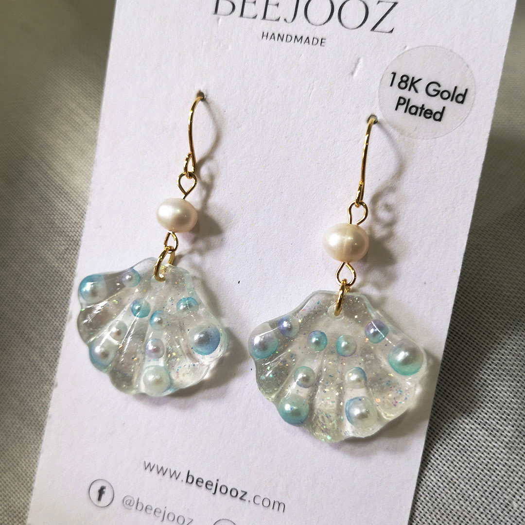 18k Gold Plated Sea Shell Mermaid Pearl Drop on Luulla