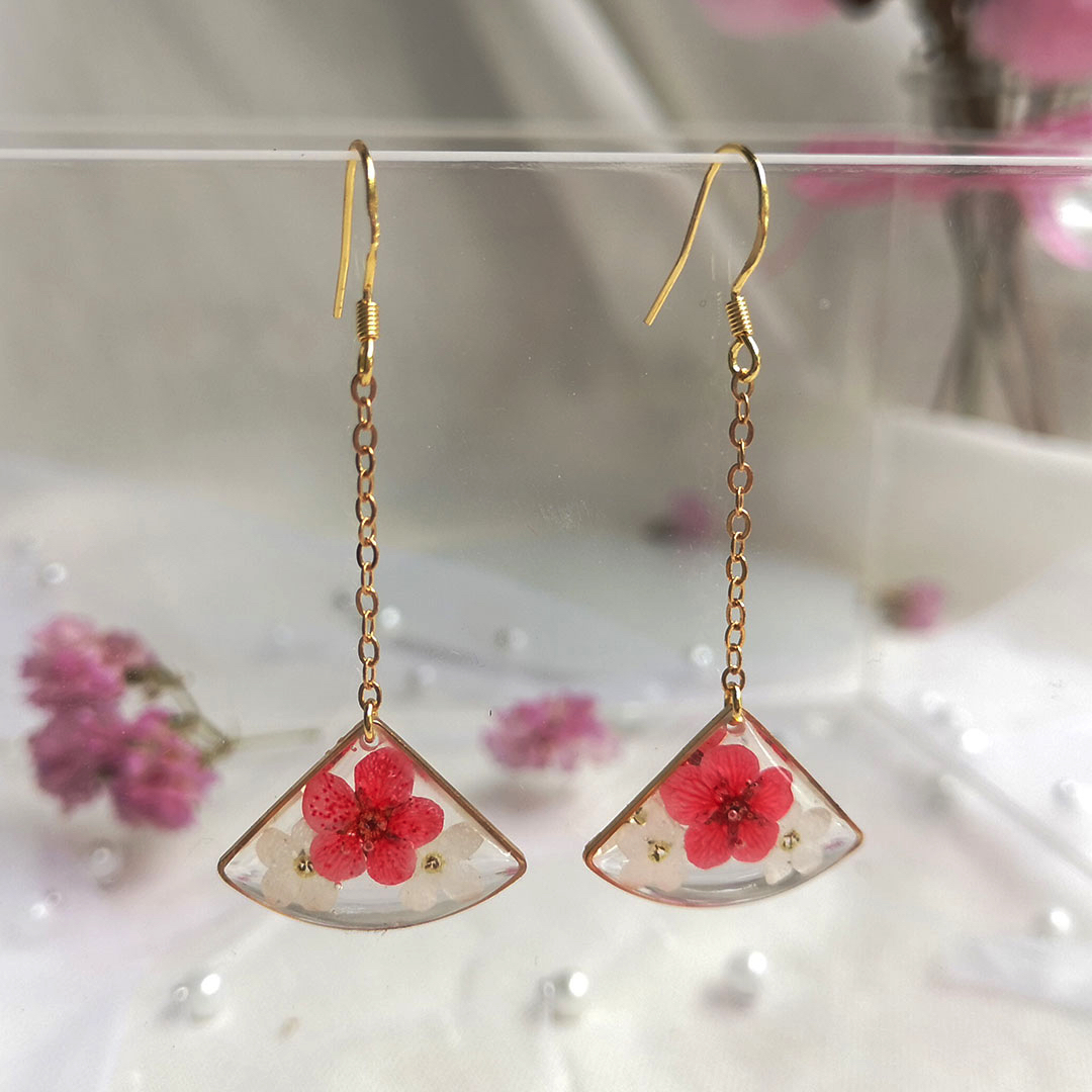 Triple Blossom Red Dangling Earrings on Luulla